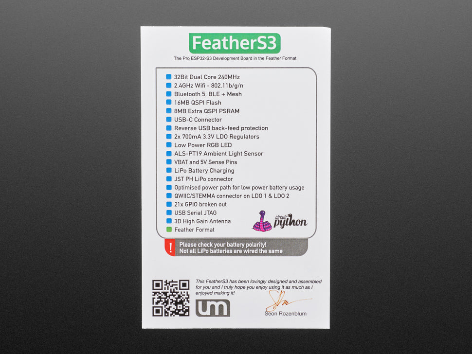 Feathers3 Esp32 S3 Development Board By Unexpected Maker — Robot Italy